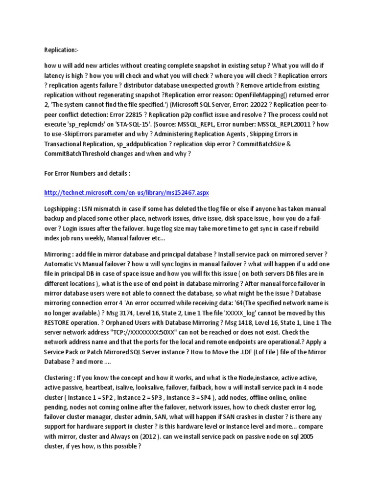 Issues in DB Mirroring Log Shipping Clustering | PDF | Replication ...