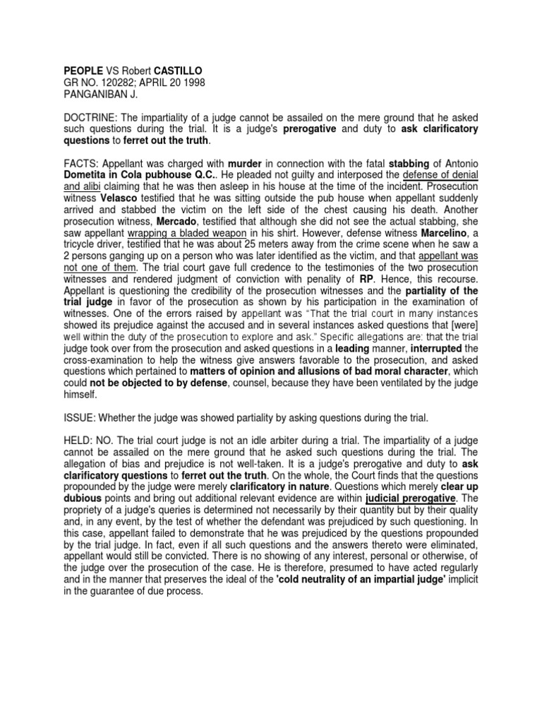 People Vs Robert Castillo - Recalde | PDF | Witness | Prosecutor