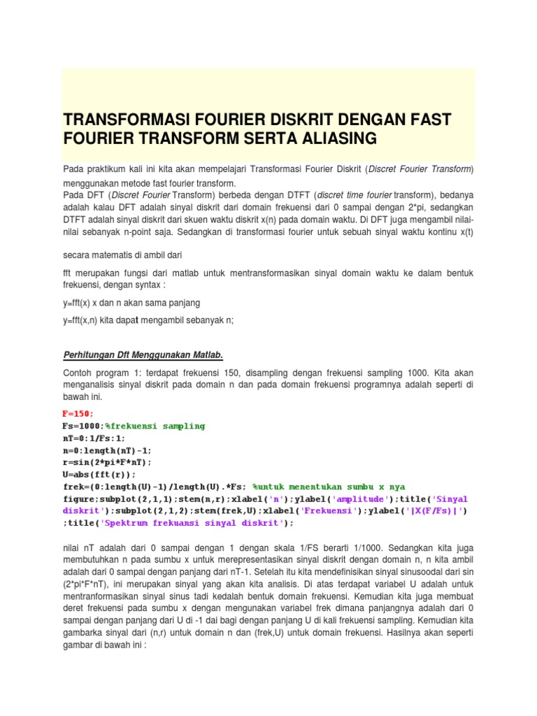 Transformasi Fourier Diskrit Dengan Fast Fourier Transform Serta ...