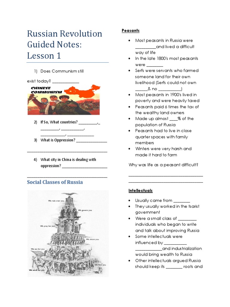 Russian Revolution Lesson 1 Guided Notes | PDF | Peasant | Russian Empire
