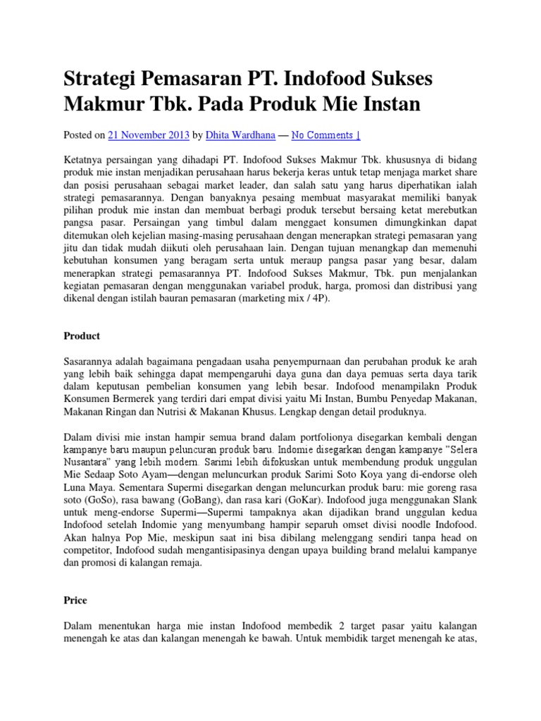 Strategi Pemasaran PT Indofood | PDF
