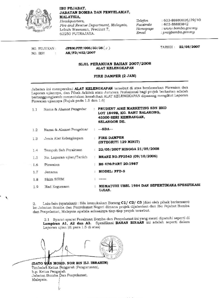 Bomba Approval For Fire Damper | PDF