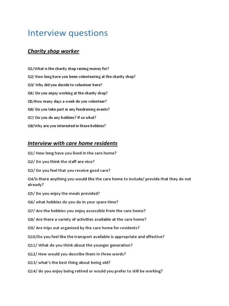 Charity Shop Volunteer Interview Guide | PDF | Lifestyle