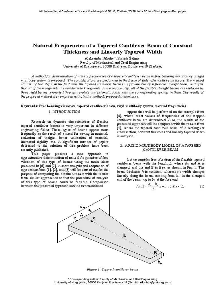 Natural Frequencies of a Tapered Cantilever Beam | PDF | Bending ...