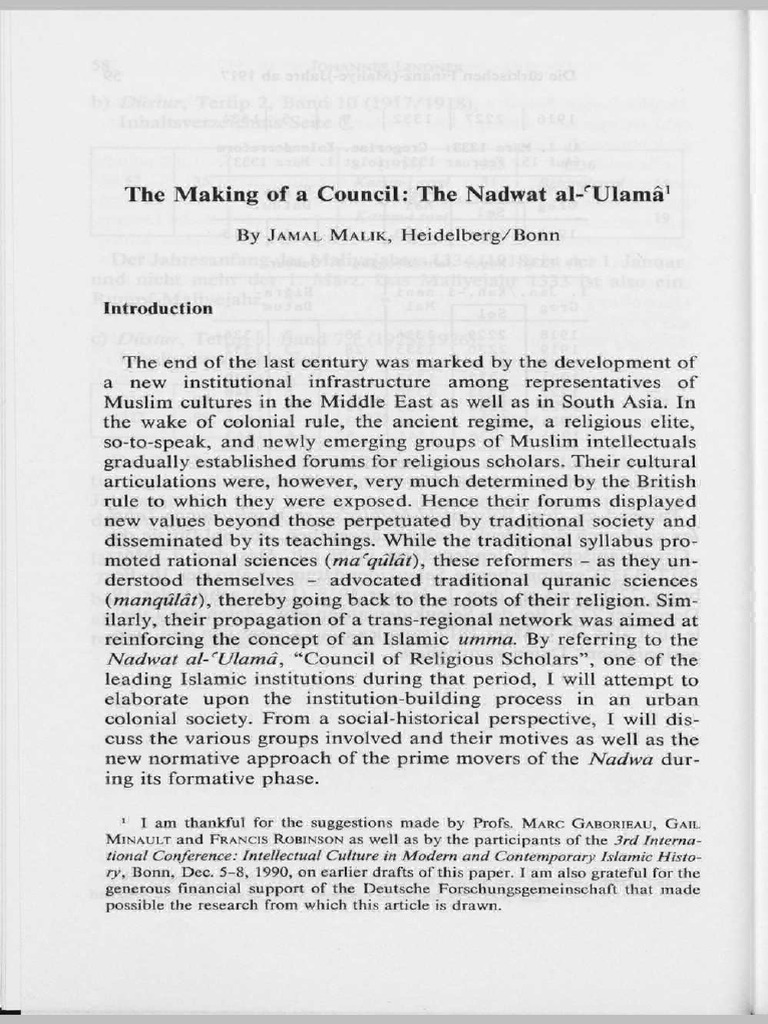 Malik The - Nadwat - Al 'Ulama ZDMG1994 PDF | PDF | Sufism | British Raj