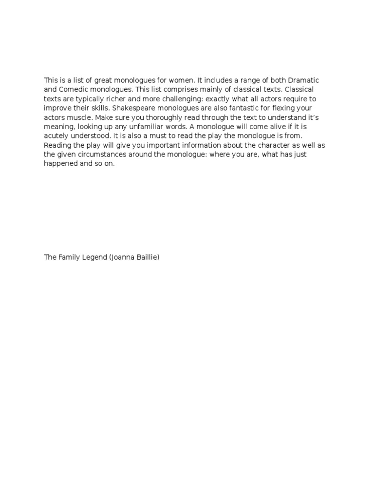 A List of Great Female Monologues | PDF | Art | Young Adult