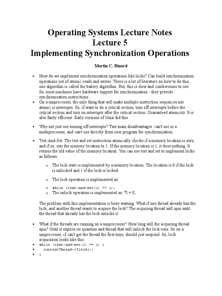 5-Implementing Synchronization Operations | PDF | Instruction Set | Operating System Technology