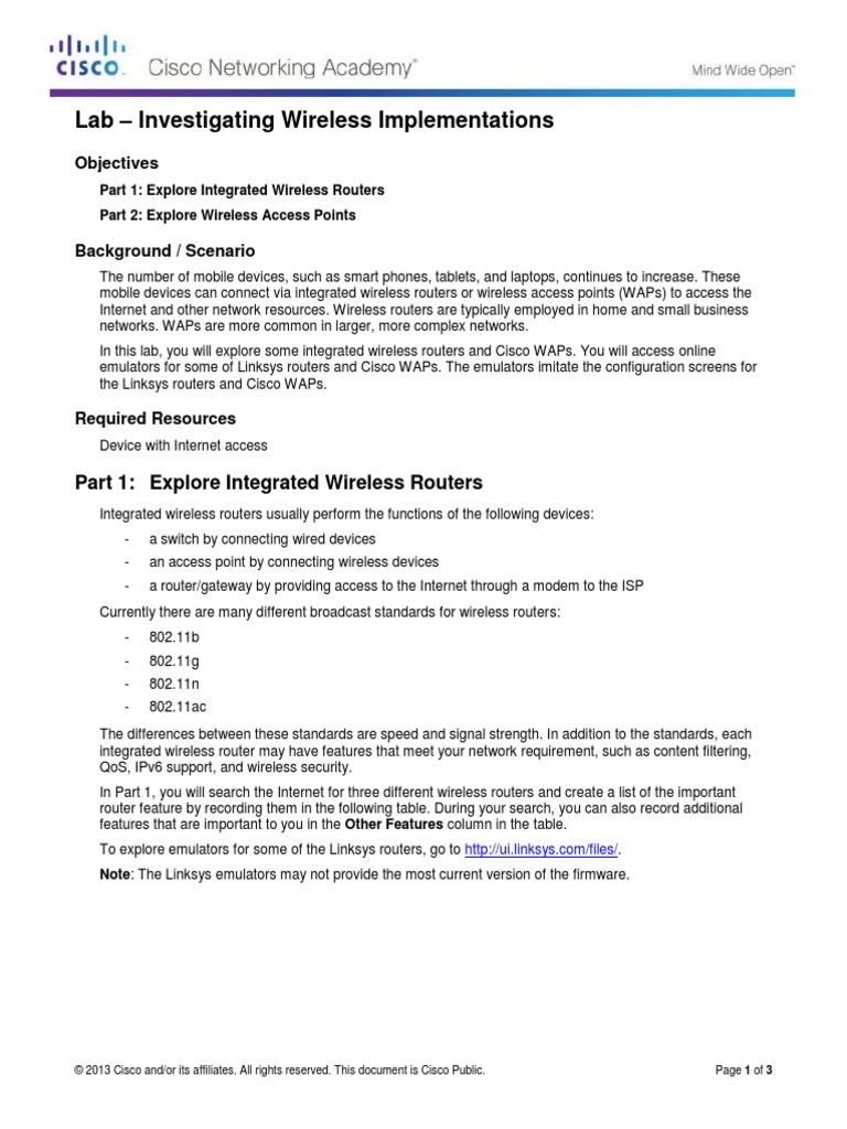 4.1.2.10 Lab - Investigating Wireless Implementations | PDF | Router ...