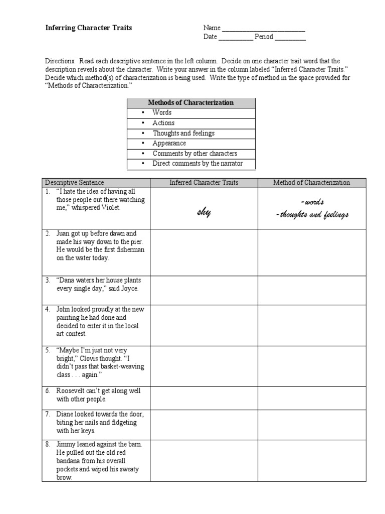 Words - Thoughts and Feelings: Inferring Character Traits | PDF