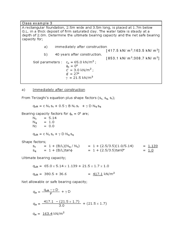 Bearing Capacity Calculation Example | PDF | Infrastructure ...