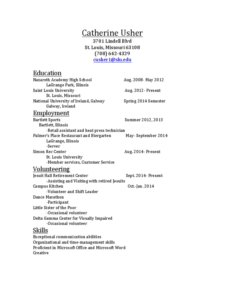 Catherine Usher Resume | PDF