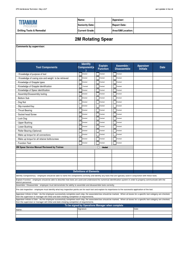 DTR Maintenance Technician OJT Guide | PDF | Screw | Tools