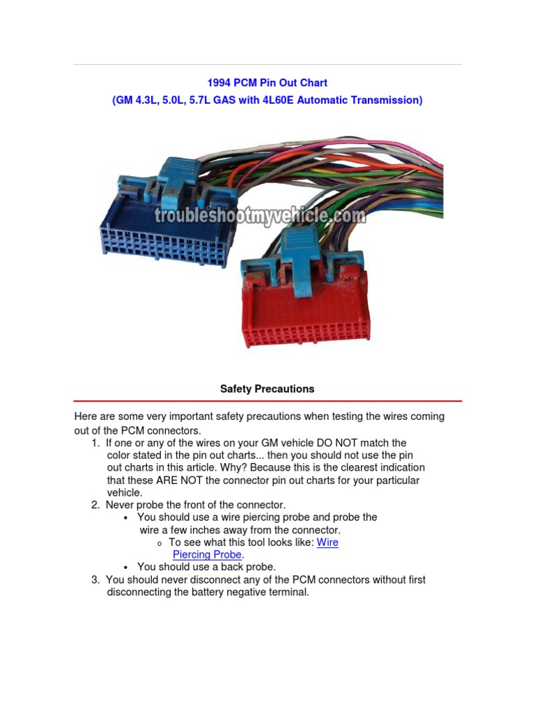1994 Chevy PCM Connector Pinout Guide | PDF | Vehicle Parts | Vehicle ...