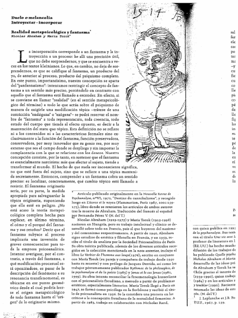 Abraham, Nicolas y Maria Torok - Duelo o Melancolía, 1972 PDF | PDF