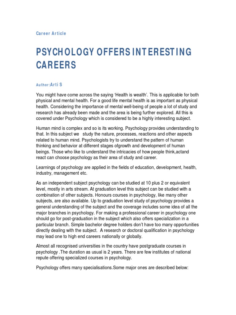 Careers in Psychology: Specializations & Opportunities | PDF ...