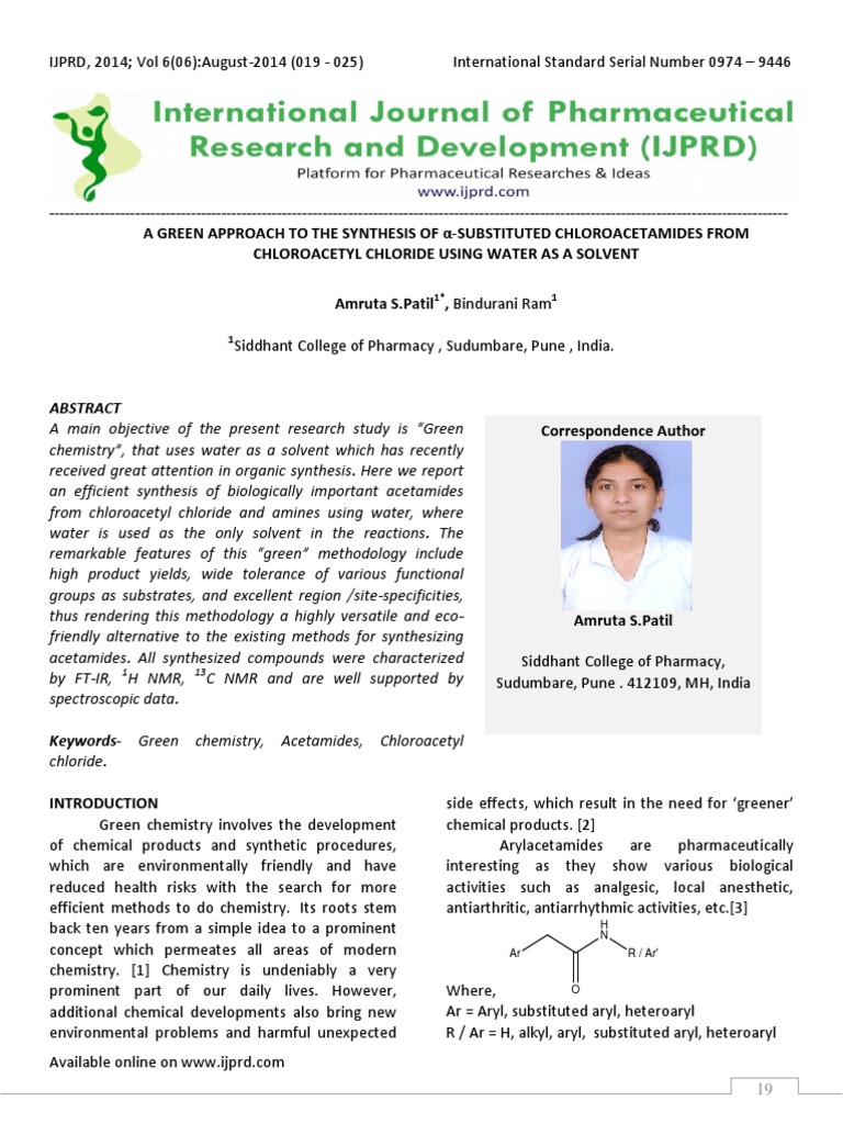 Green Synthesis of Chloroacetamides | PDF | Thin Layer Chromatography ...