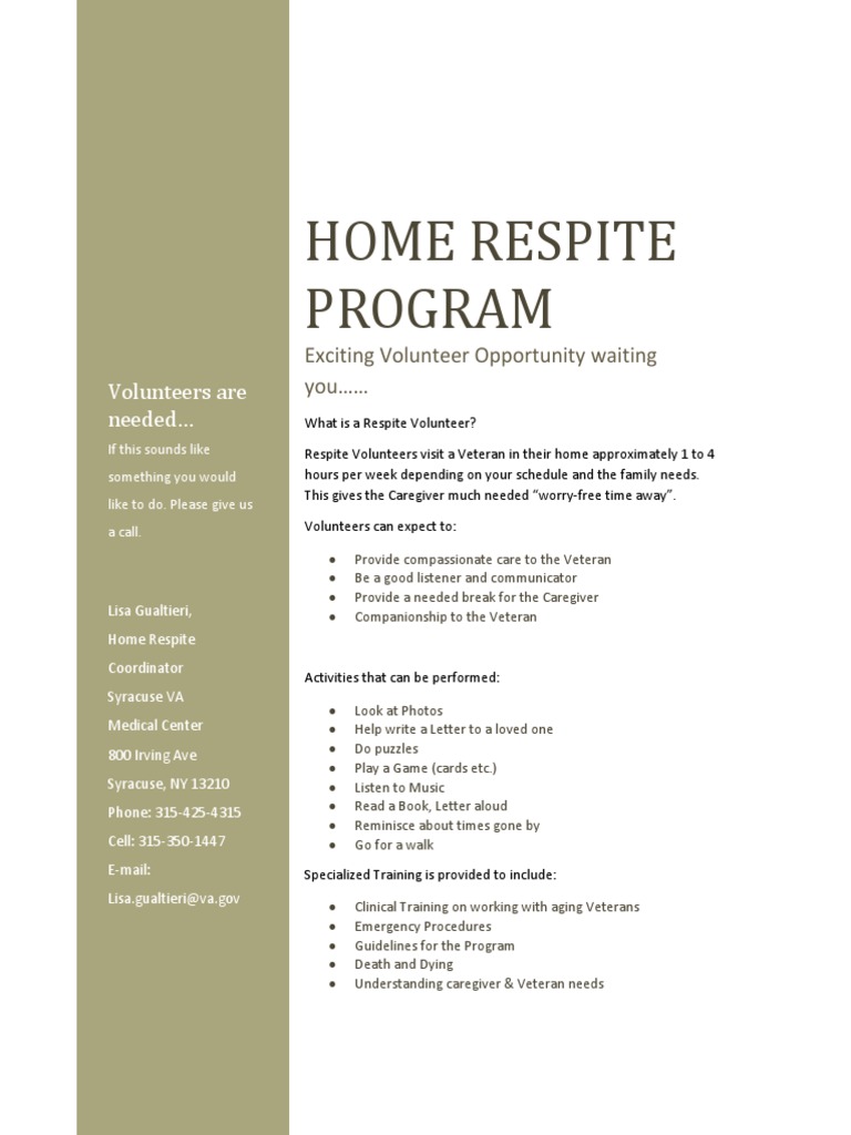 Syracuse VA Respite Care Pamphlet | PDF | Caregiver | Veterans Health ...
