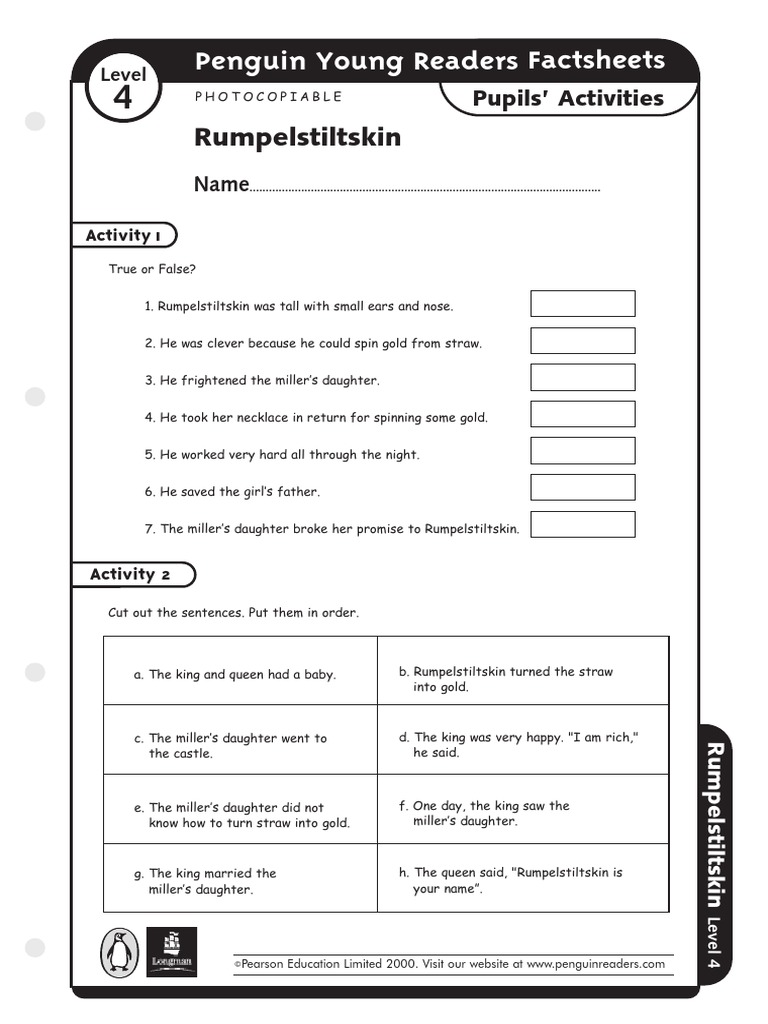 Rumpelstiltskin PDF - Questions PDF | PDF | Language Arts & Discipline ...