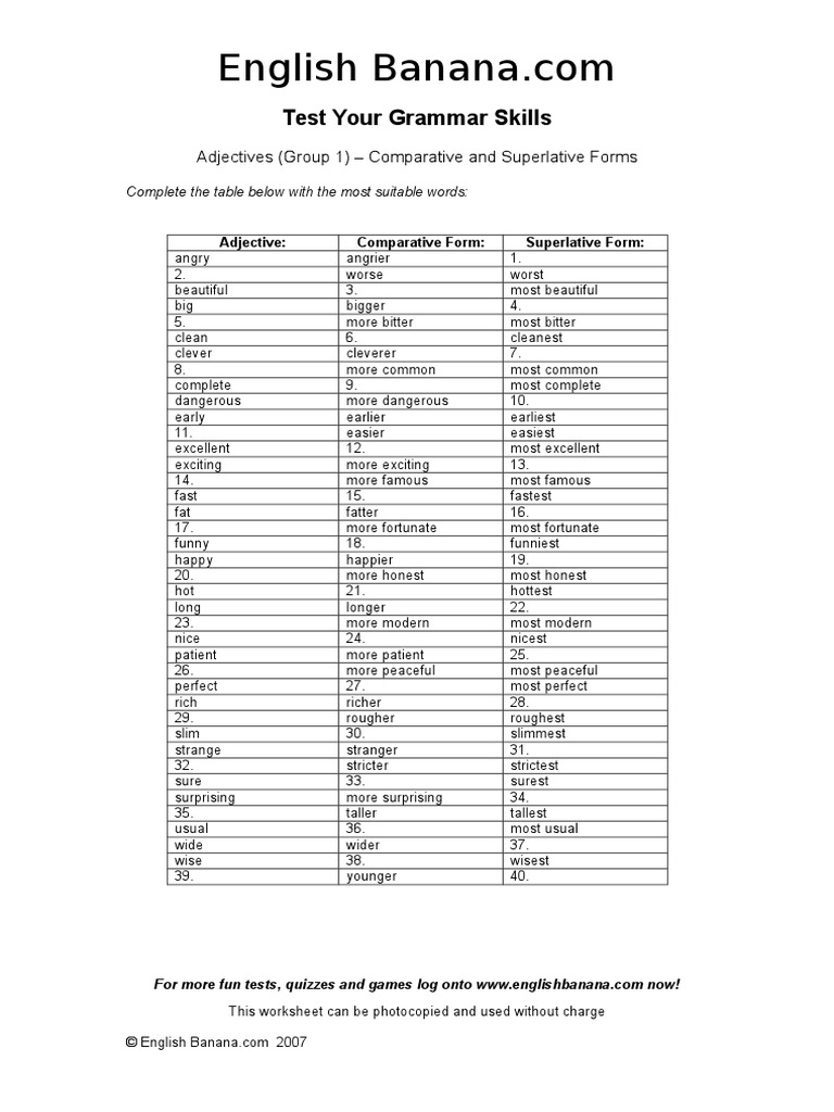 Adjectives Group 1 Comparative and Superlative Forms | PDF | Adjective ...