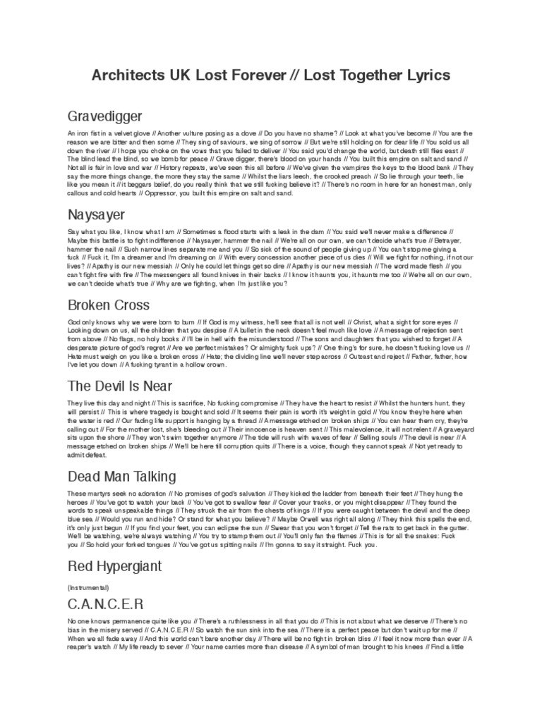 Lost Together: An Analysis of Architects' Song Lyrics Exploring ...