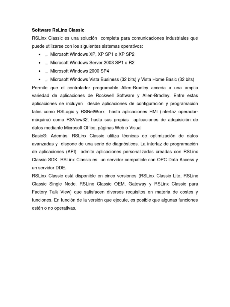 Software RsLinx Classic | PDF | Microsoft | Ventana (informática)