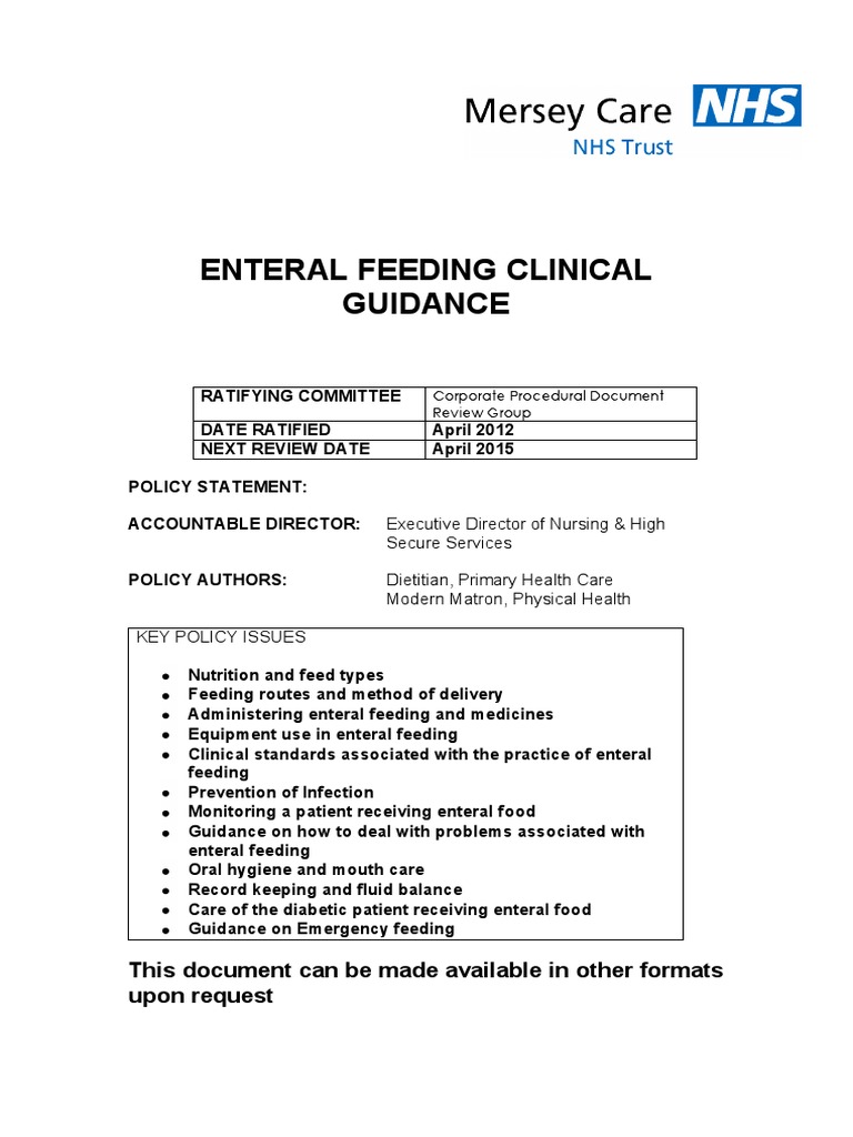 Enteral Feeding 2012 Version 4 - Final | PDF | Weight Loss | Health Care