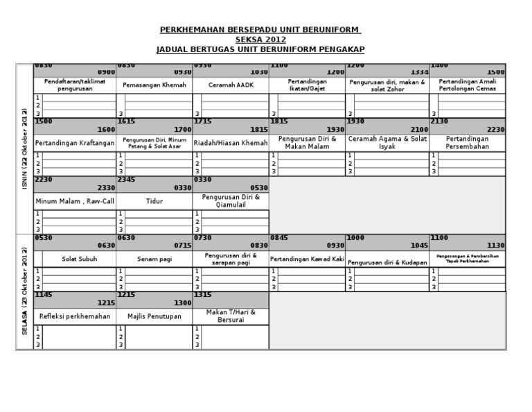 Jadual Bertugas Perkhemahan Guru | PDF