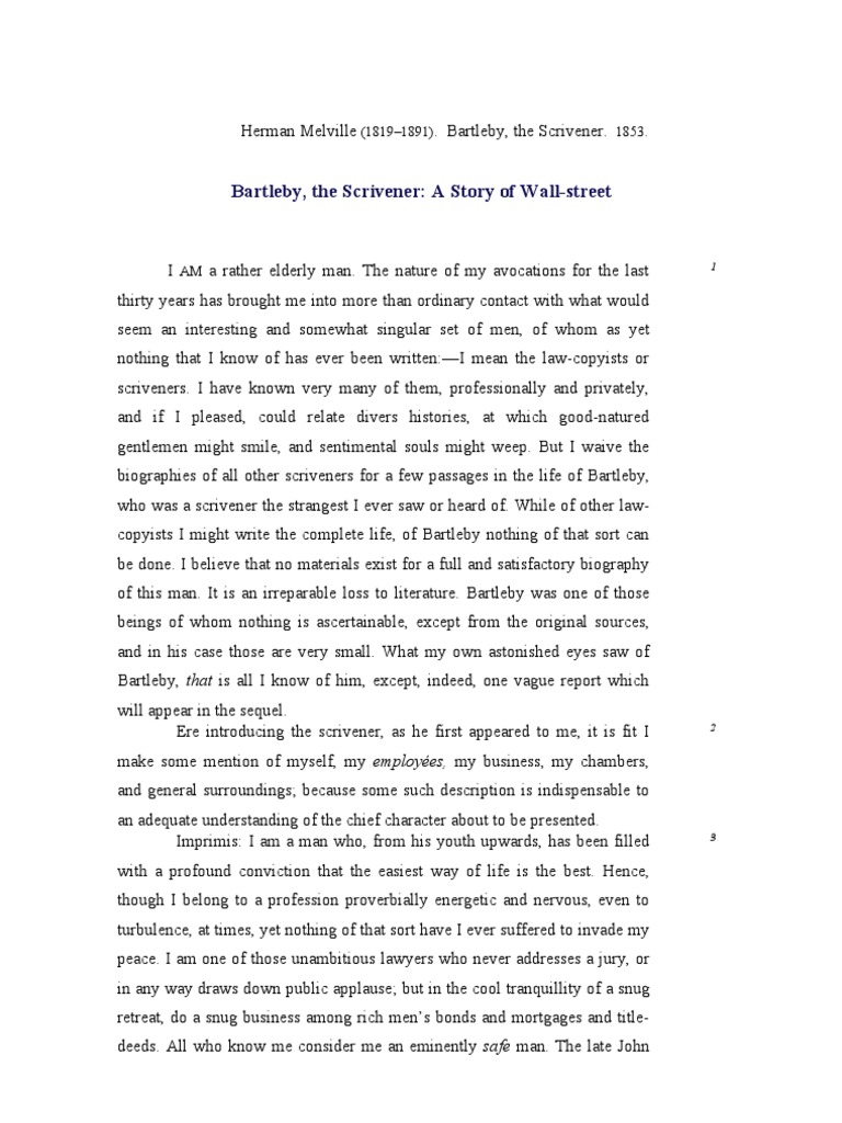 Bartleby, The Scrivener: A Story of Wall-Street | PDF | Bartleby, The ...