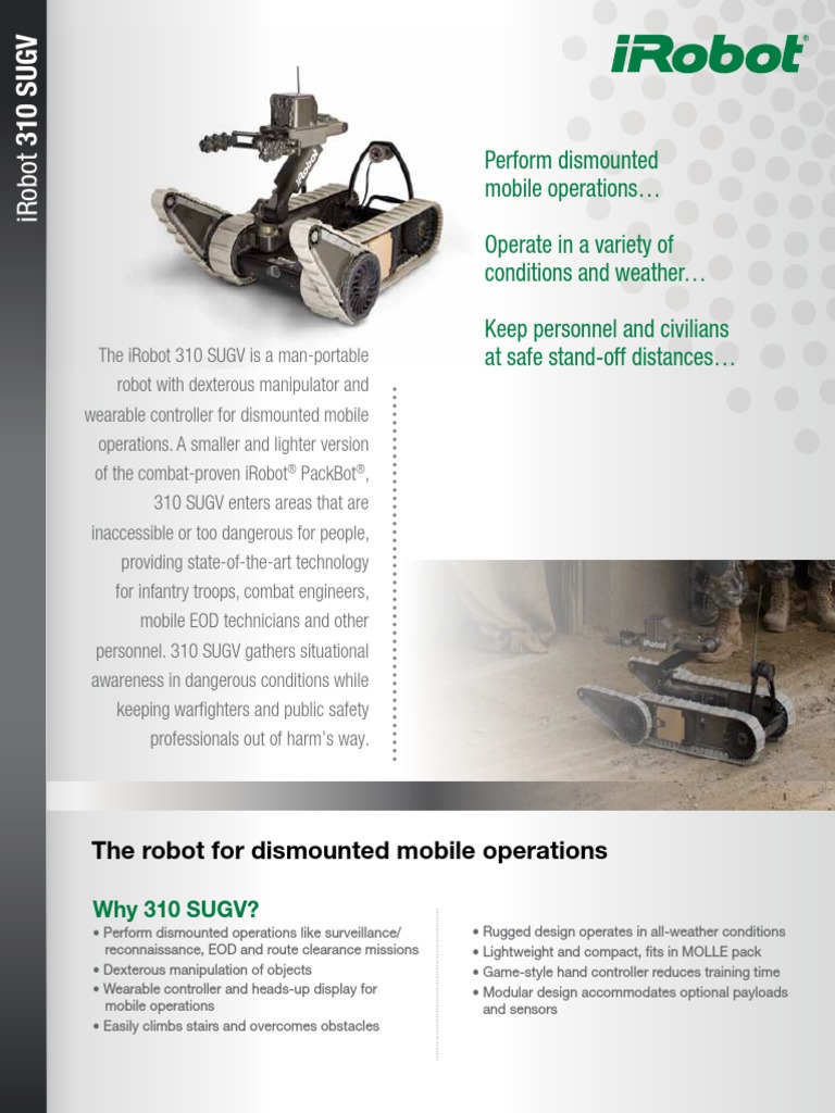 IRobot 310 SUGV Specs | PDF | Equipment | Armed Conflict