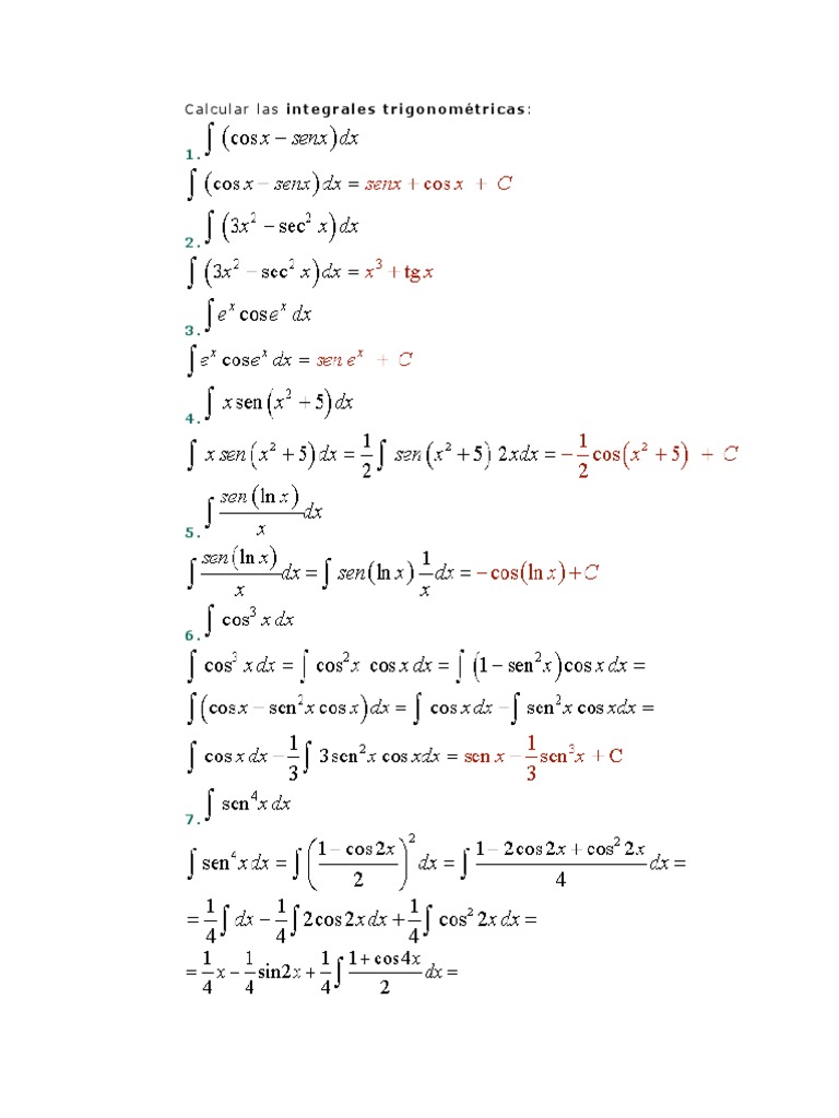 Integrales Trigonometricas | PDF | Integral | Funciones trigonométricas