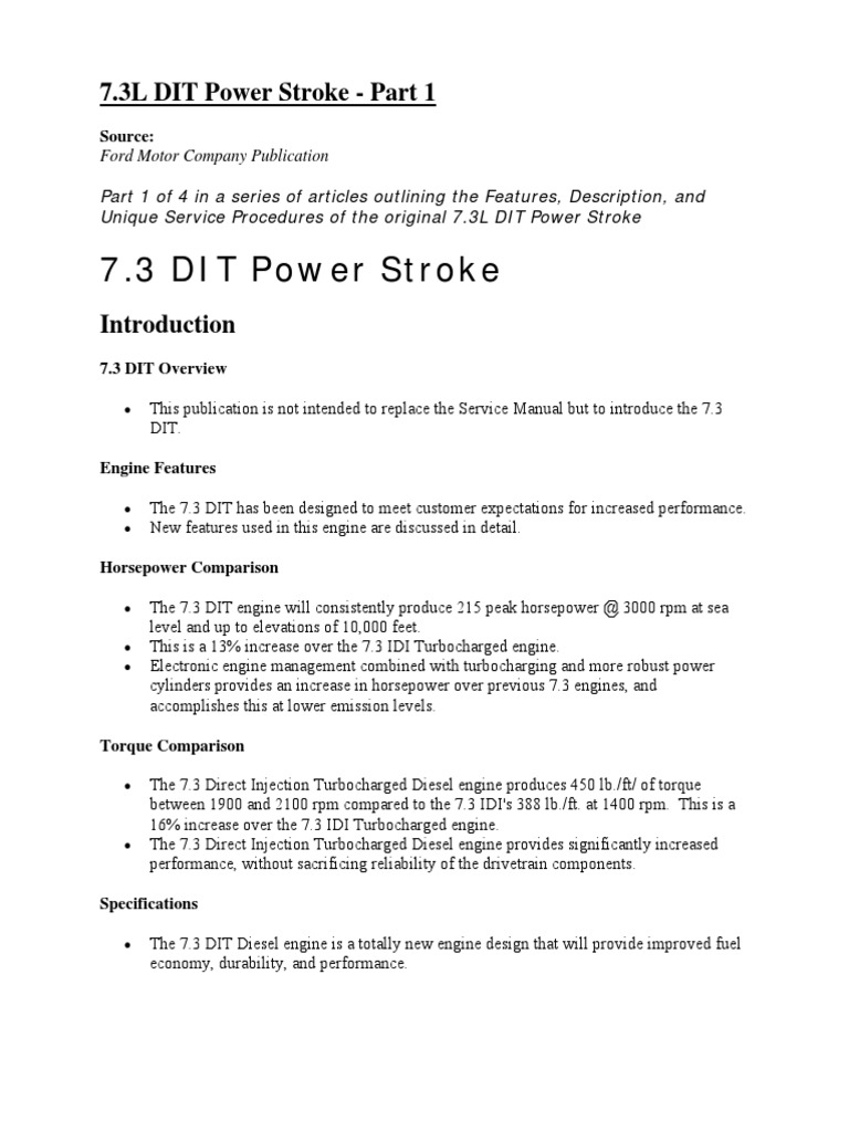 7.3 DIT Powerstroke Part 1 PDF | PDF | Fuel Injection | Diesel Engine