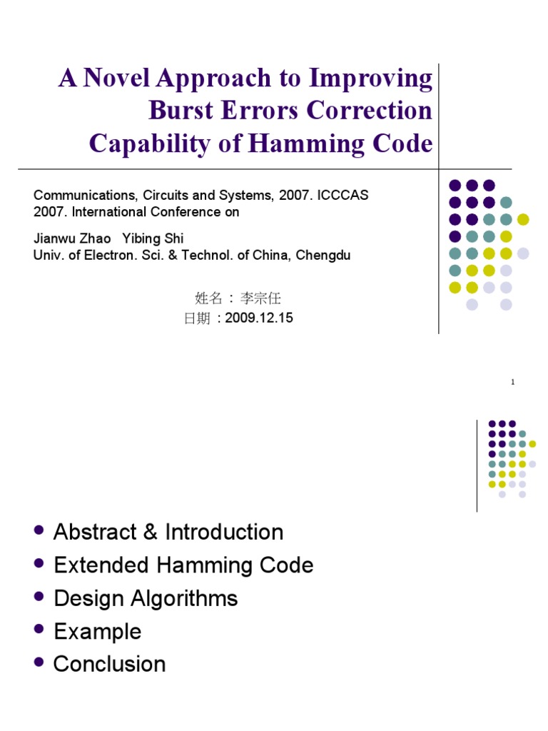 A Novel Approach To Improving Burst Errors Correction Capability Of Hamming Code Pdf Code