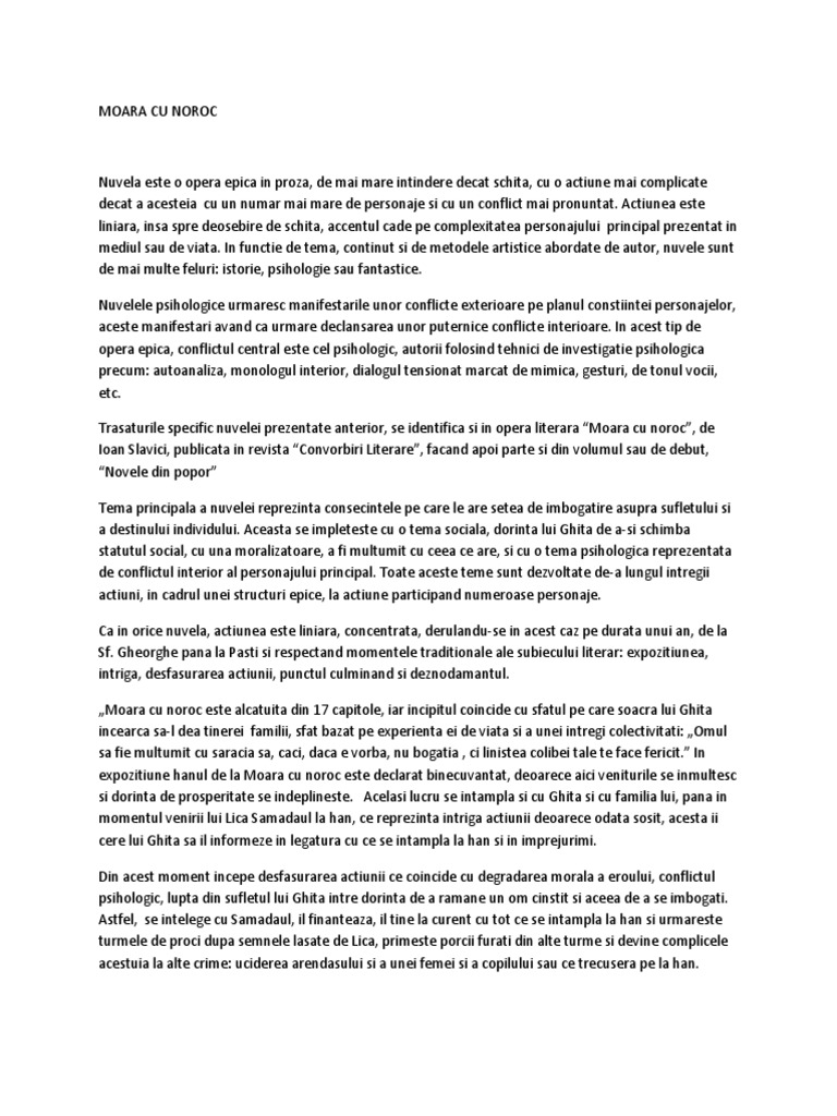 MOARA CU NOROC - Particularitati Nuvela | PDF