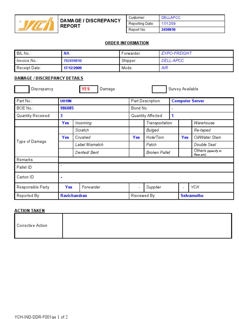 Damage Discrepancy Report for DellAPCC | PDF