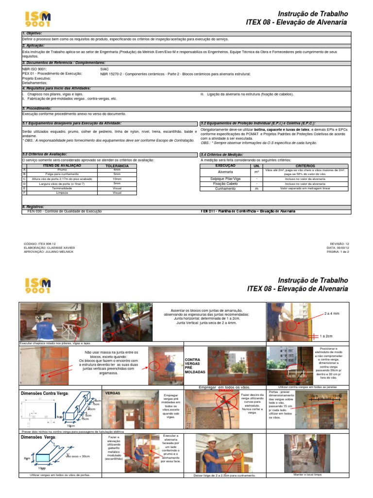 Itex 008.12 - Elevacao de Alvenaria PDF | PDF | Engenharia Civil | Science