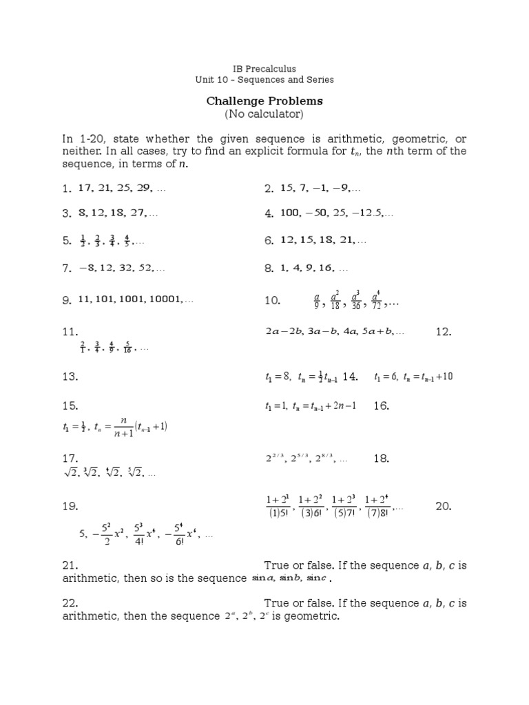Sequences and Series Challenge Problems | PDF | Teaching Mathematics ...
