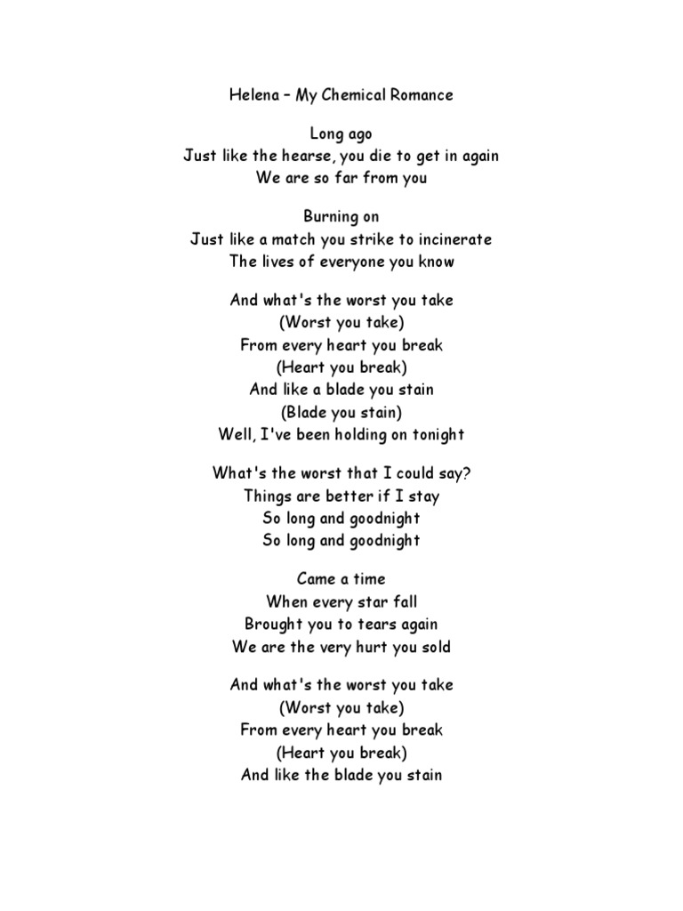 My Chemical Romance - Helena Lyrics | PDF