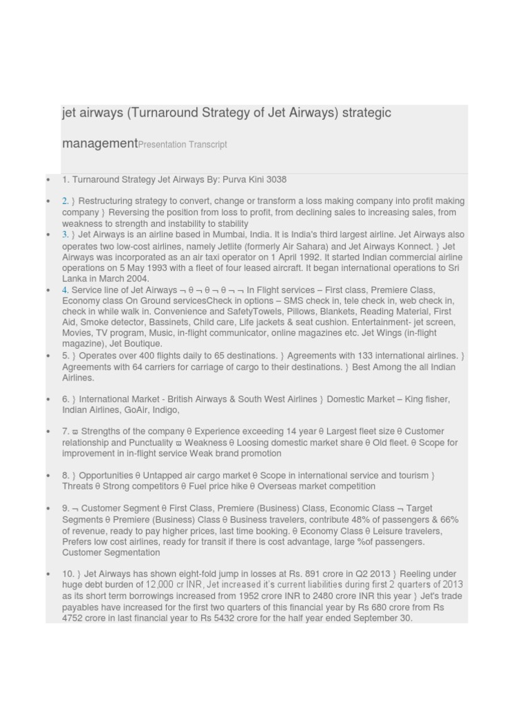 Turnaround Strategy | PDF | Airlines | Aviation