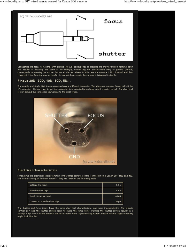 DIY Canon Remote Focus & Trigger Guide | PDF