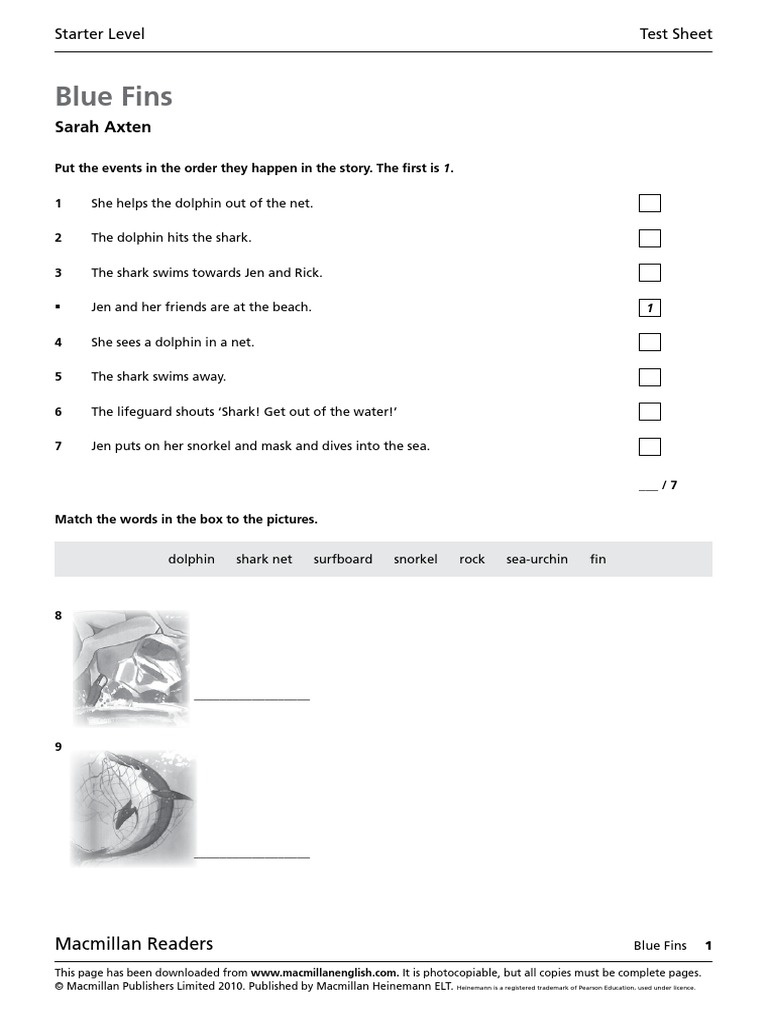 Blue Finn - Test Sheet PDF | PDF | Dolphin | Sharks