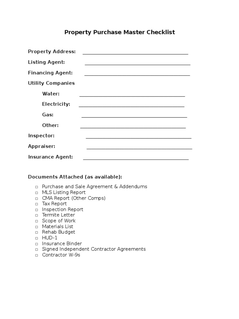 Property Purchase Checklist | PDF | Insurance | Property