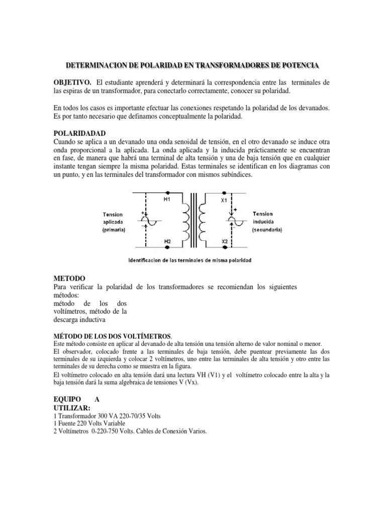 Polaridad en Transformadores de Potencia | PDF | Transformador | voltaje