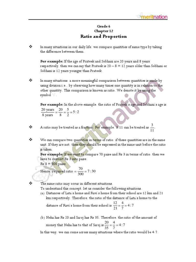 Grade 6 Chapter 12 | Download Free PDF | Ratio | Fraction (Mathematics)