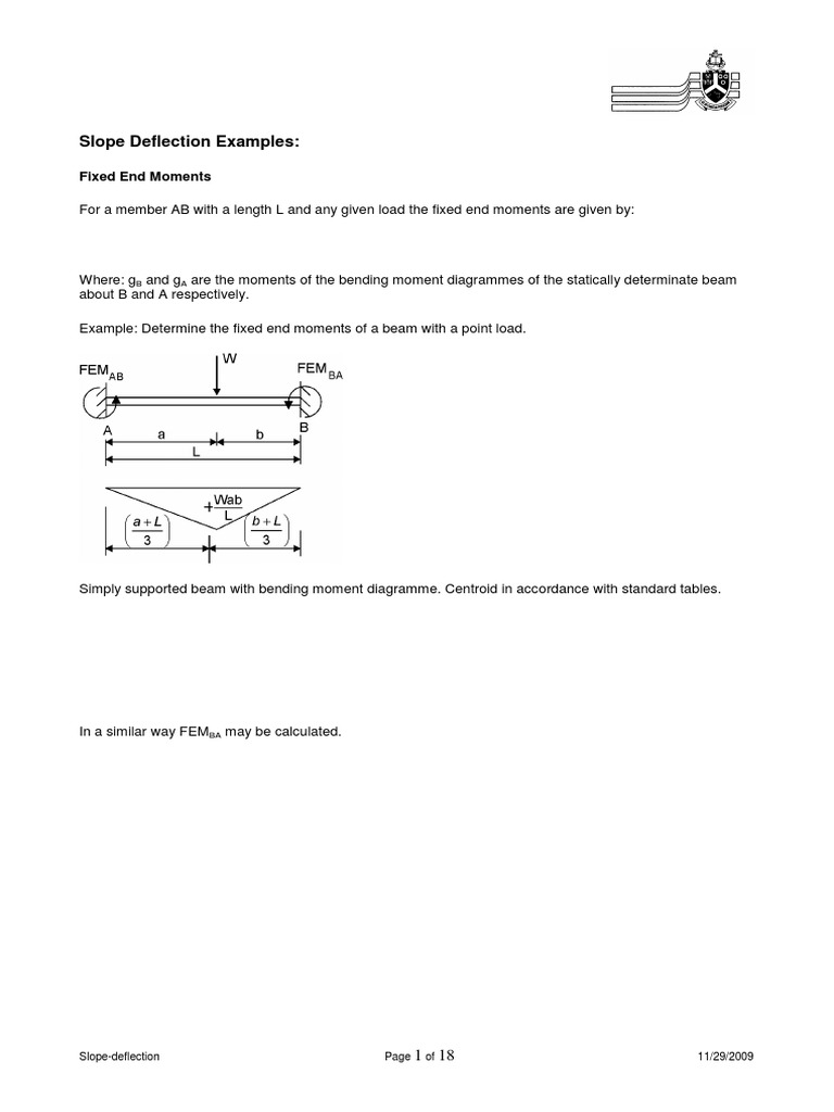 Slope Deflection Examples:: Fixed End Moments | PDF | Bending ...