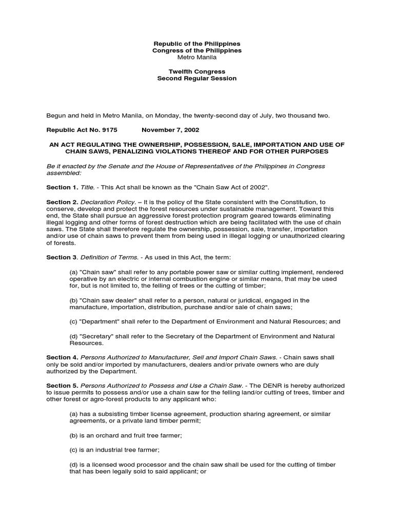 RA 9175 Chainsaw Act | PDF | United States House Of Representatives ...