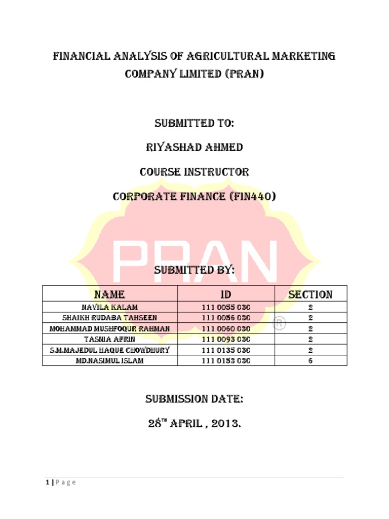 Financial Analysis Pran | PDF | Cost Of Capital | Dividend
