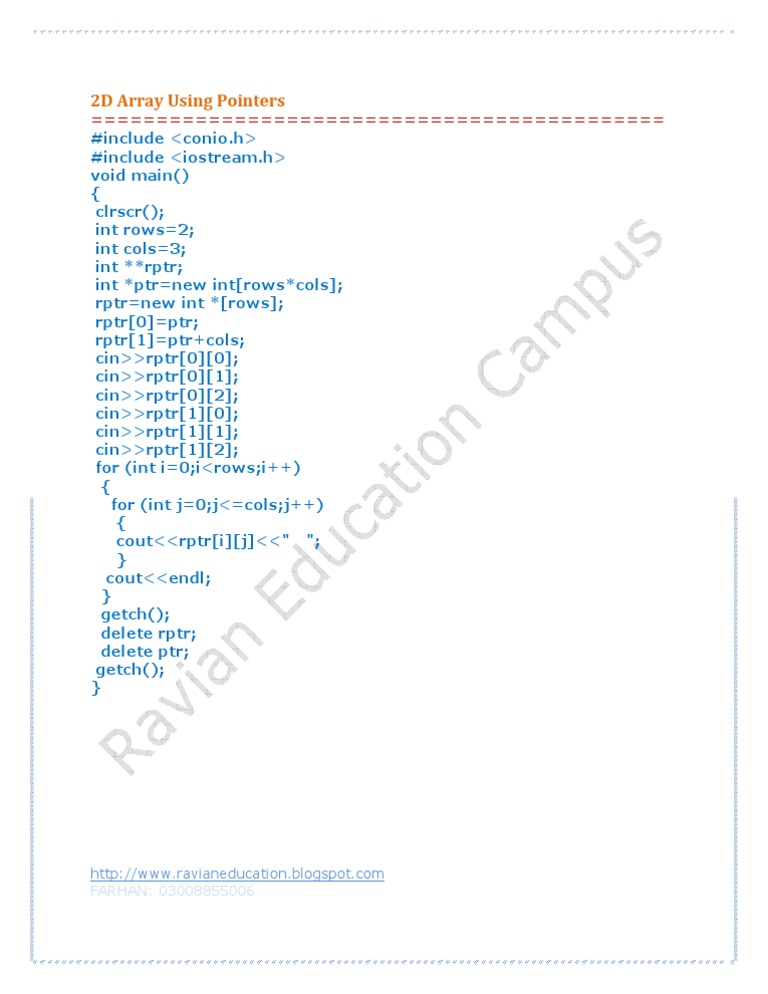 2D Array Using Pointers | PDF | Teaching Methods & Materials