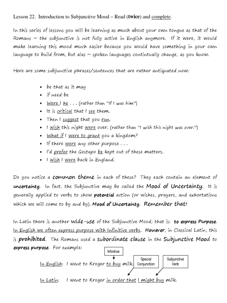 Lesson 22.intro To The Latin Subjunctive | PDF