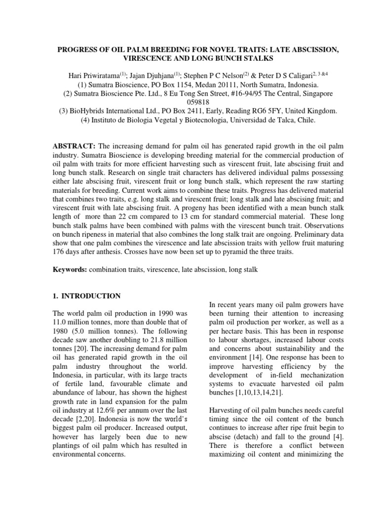 Progress of Oil Palm Breeding for Novel Traits Late Abscission ...