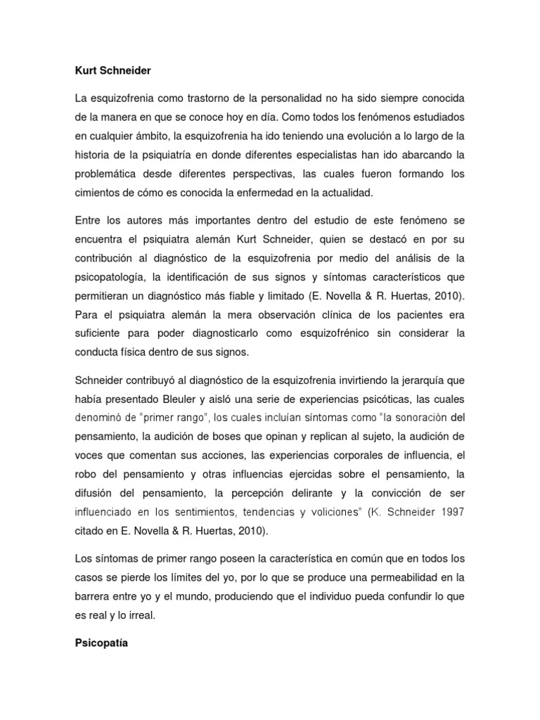 Kurt Schneider | PDF | Esquizofrenia | Medicina CLINICA